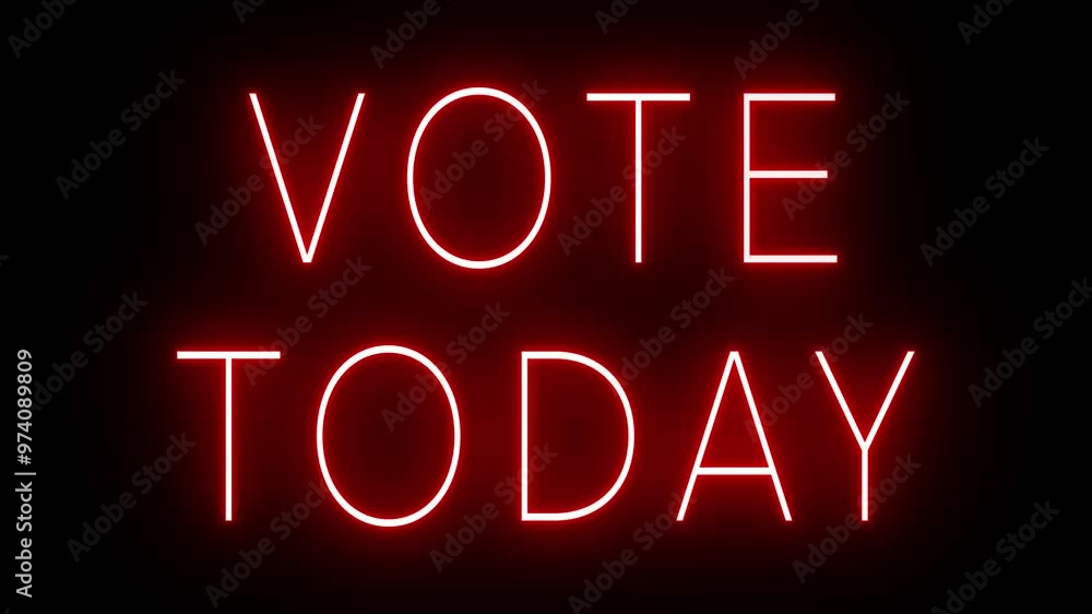 Flickering red retro style neon sign glowing against a black background ...