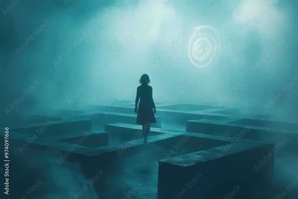 A maze that represents the subconscious mind. Include elements like ...