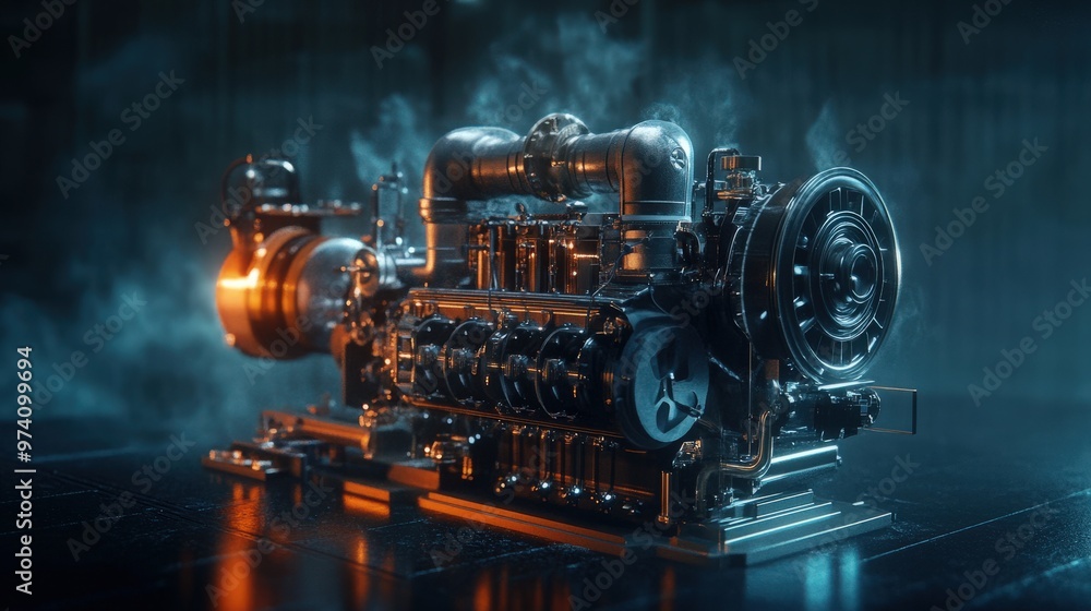 3D render of a classic steam engine morphing into a modern electric ...