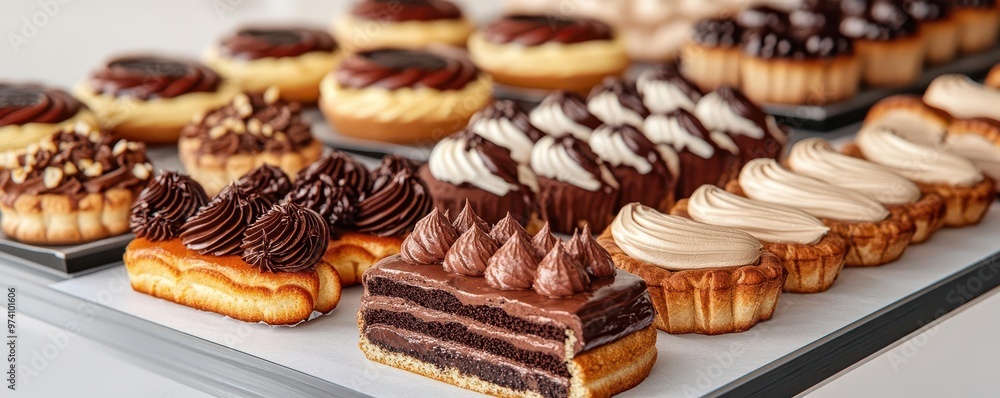 A 3D model of a bakery s pastry display, with detailed eclairs, tarts ...