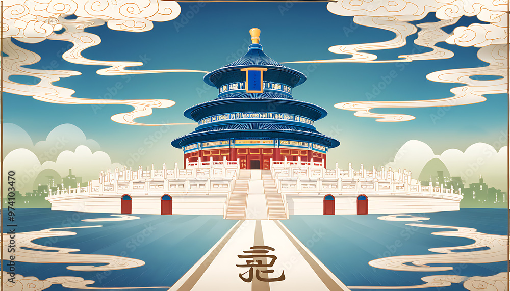 Illustrations of the Temple of Heaven in Beijing, integrating ...