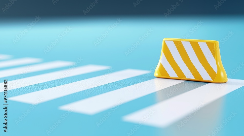 Yellow roadblock on crosswalk with striped lines A small yellow ...