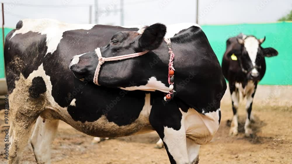 Captured in her daily routine, our Holstein Friesian cow roams the ...