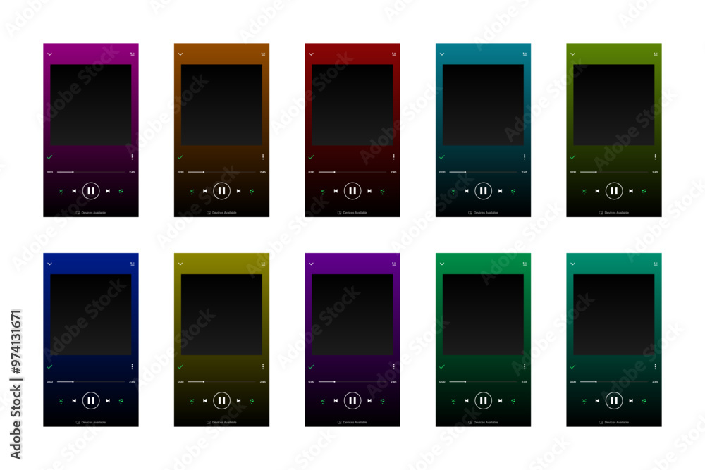 Spotify interface mockup icons. Editorial set of music service ...