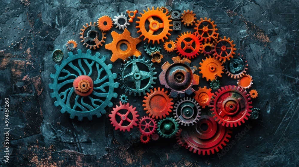 Vintage Rusty Gears and Cogs Industrial Mechanical Background Abstract ...