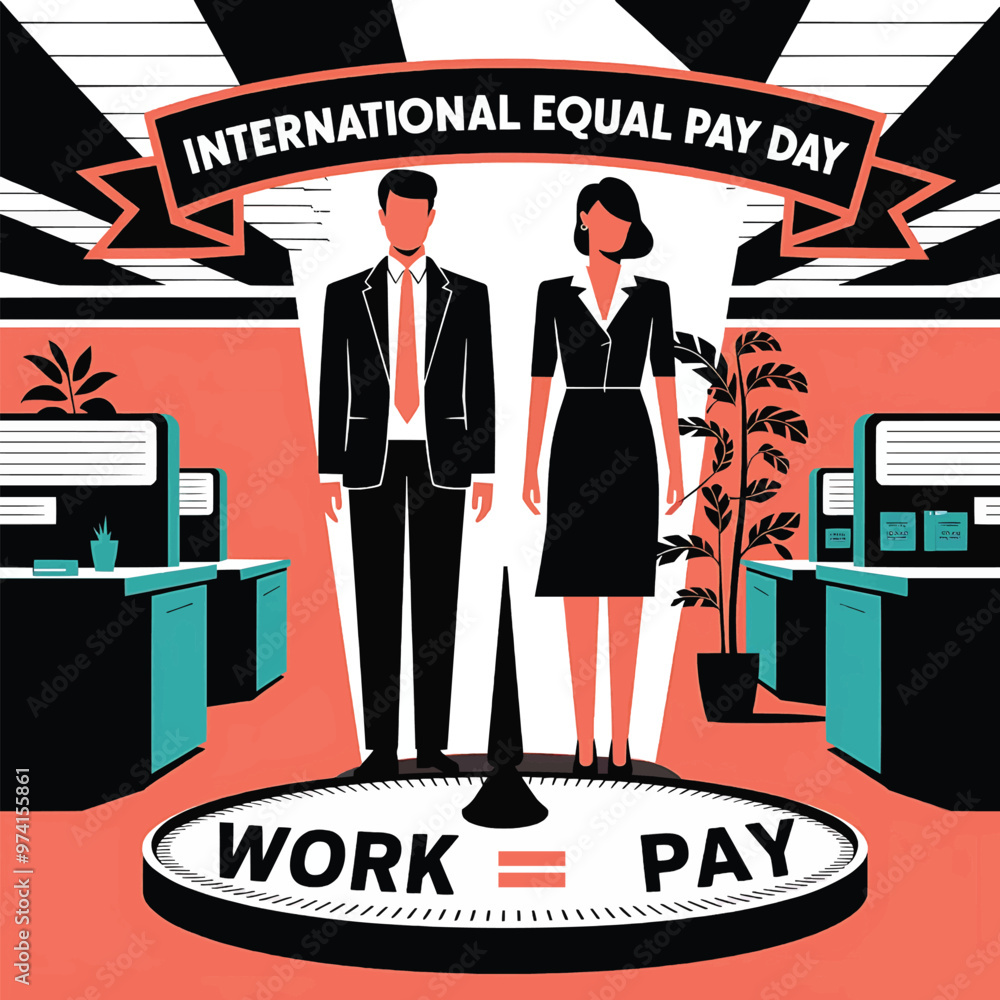 Vector illustration for International Equal Pay Day showing business ...