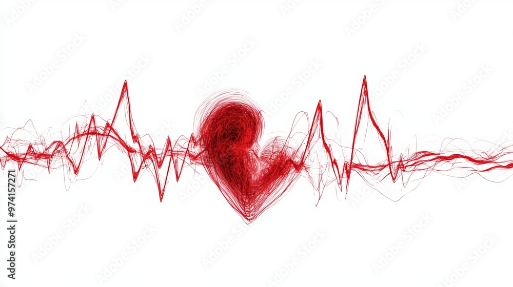Red line wave of heart beat isolated on white background. This has ...