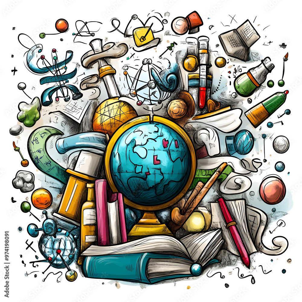 Educational Doodle Showing Various Science Concepts, Dynamic Doodle ...