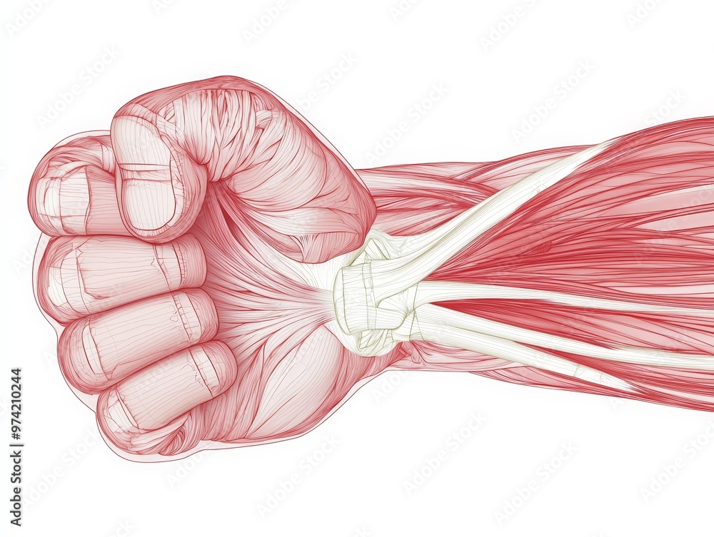 Cross-section of fighter's fist impacting target, bone and muscle ...