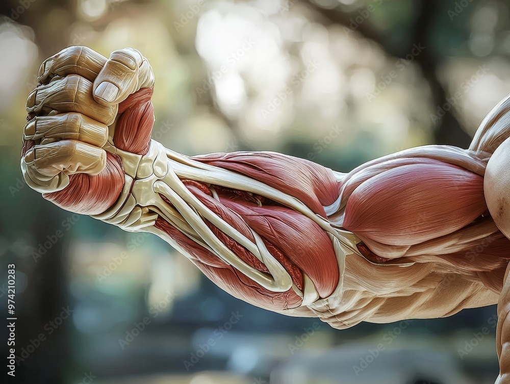 Cross-section of fighter's fist impacting target, bone and muscle ...