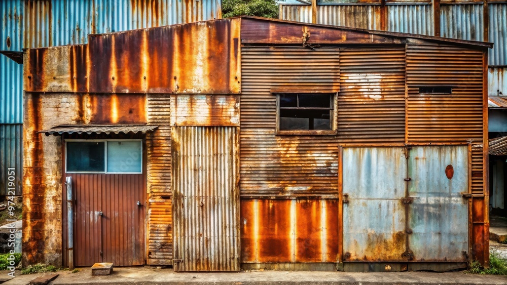 Rusted metal exterior of abandoned building in urban slum Stock Photo ...