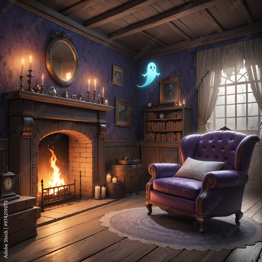 Dracula and Ghost in night abandoned castle hall. Funny and cool spook ...