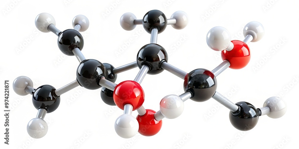 Molecular model of propanol, a clear transparent 3D ball-and-stick ...