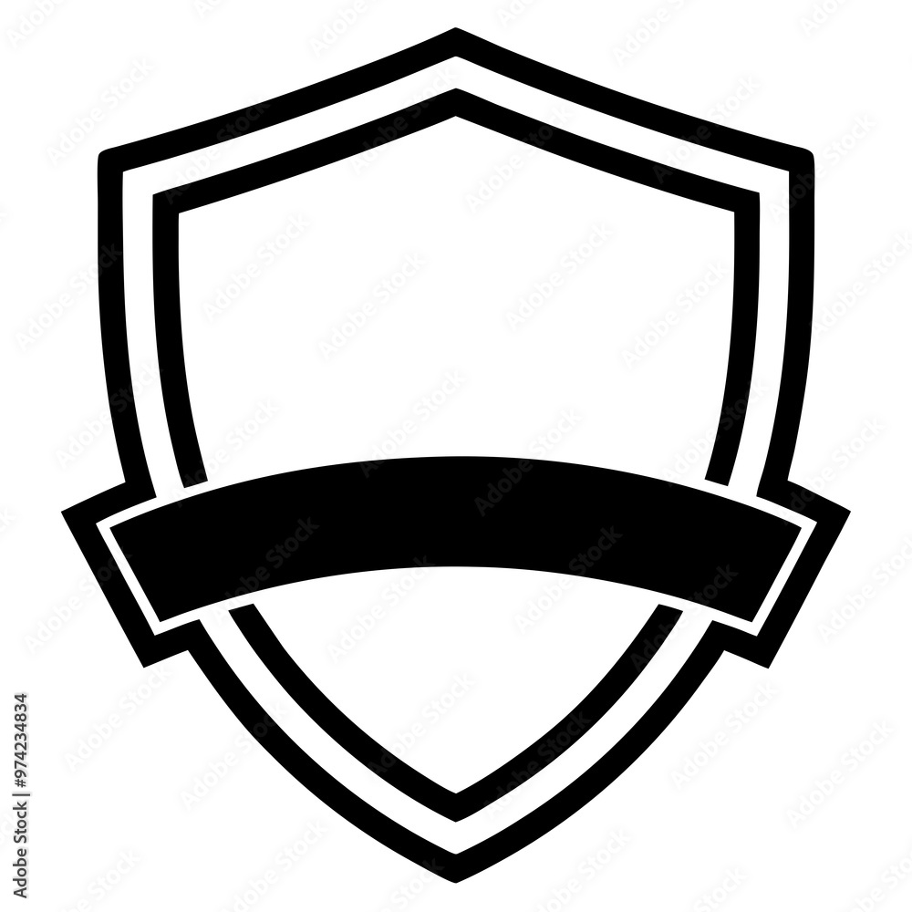 Black and white hand-drawn shield with ribbon icon silhouettes isolated ...