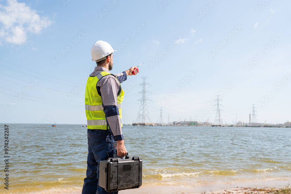 Mechanical engineer working and holding toolbox to checking and ...