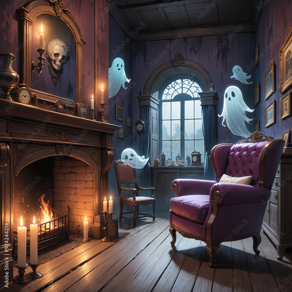 Dracula and Ghost in night abandoned castle hall. Funny and cool spook ...