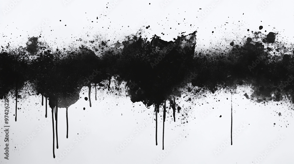black ink drops fluid effect on wet white canvas background, overlay ...