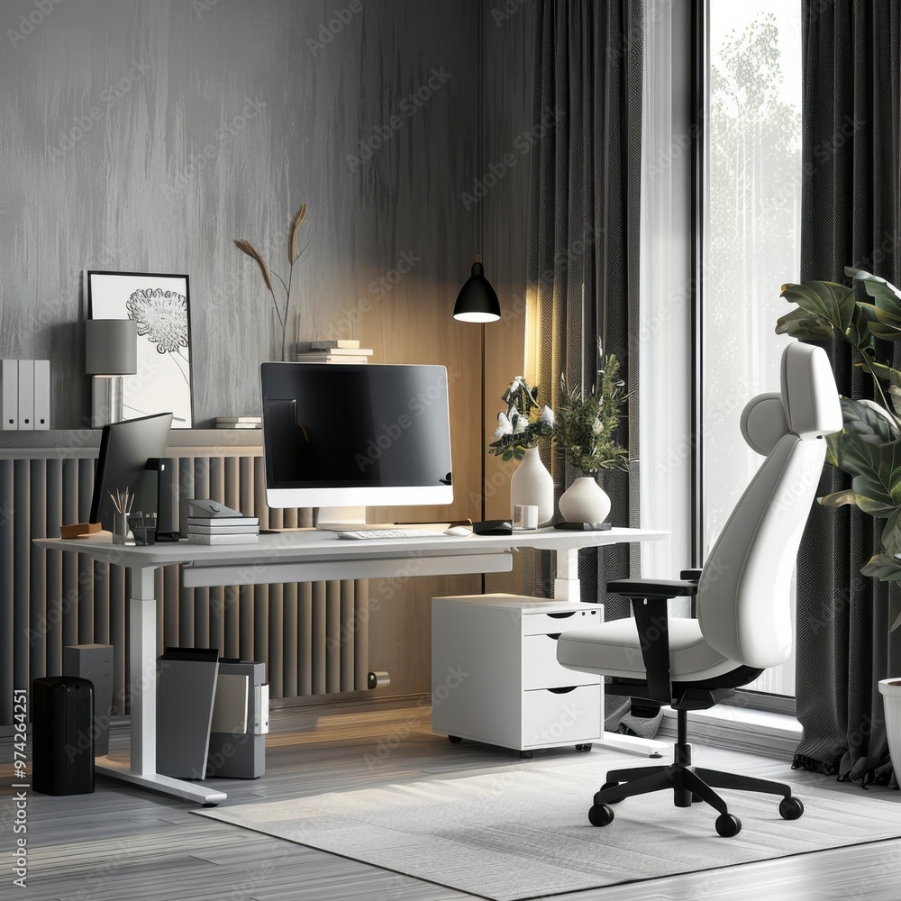 Ethereal Minimalistic Workspace with Ergonomic Setup for Telecommuting ...