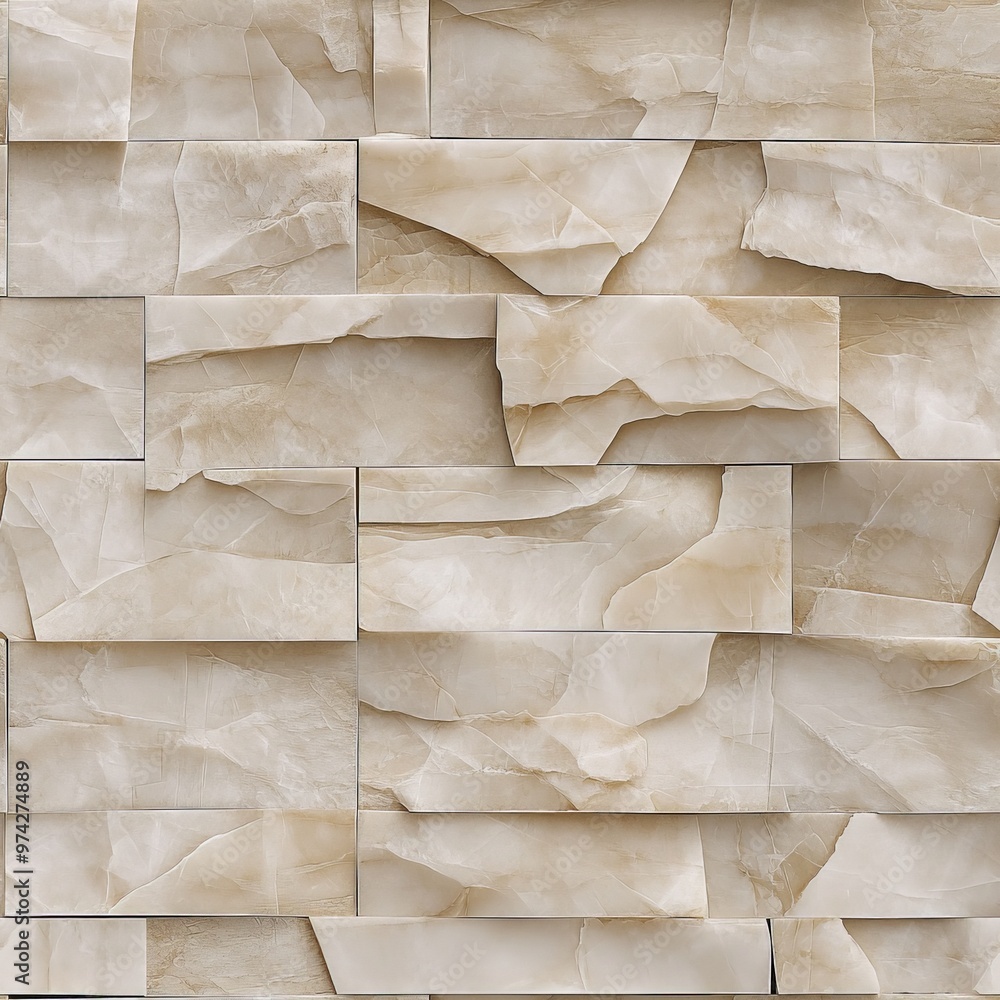 This image depicts a series of beige stone blocks with a textured ...