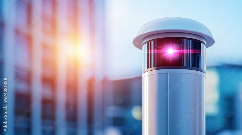 High-tech LiDAR scanner with laser beam for mapping A close-up of a ...