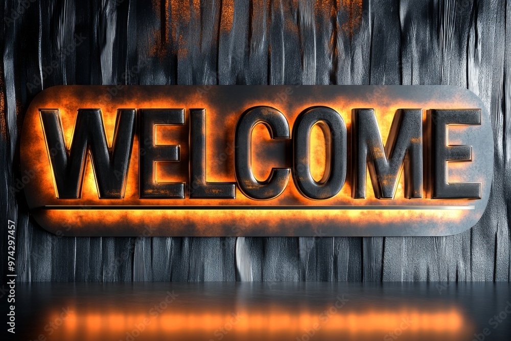 This image features a vivid 'WELCOME' sign illuminated with a fiery ...