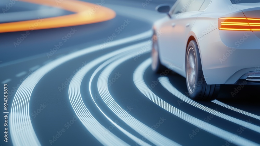 Lidar-equipped car driving on futuristic road A car using lidar ...