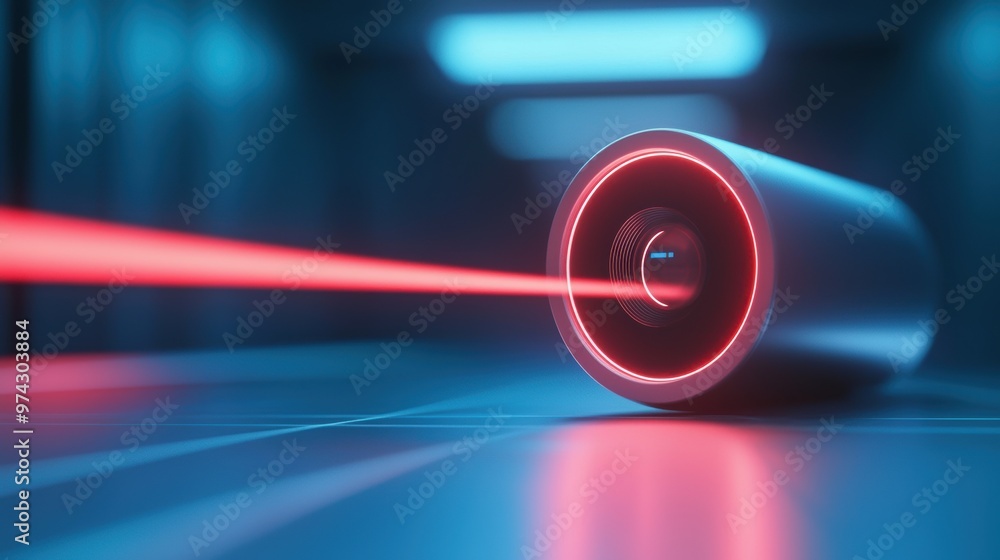 Lidar scanner emitting red laser in futuristic setting Close-up of a ...