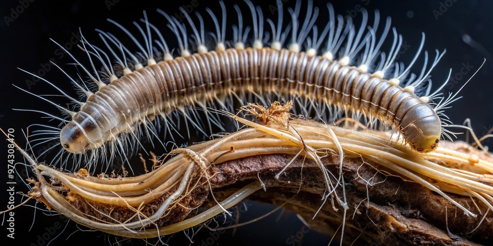 Macro photograph of a parasitic horsehair worm, Phylum Nematomorpha ...