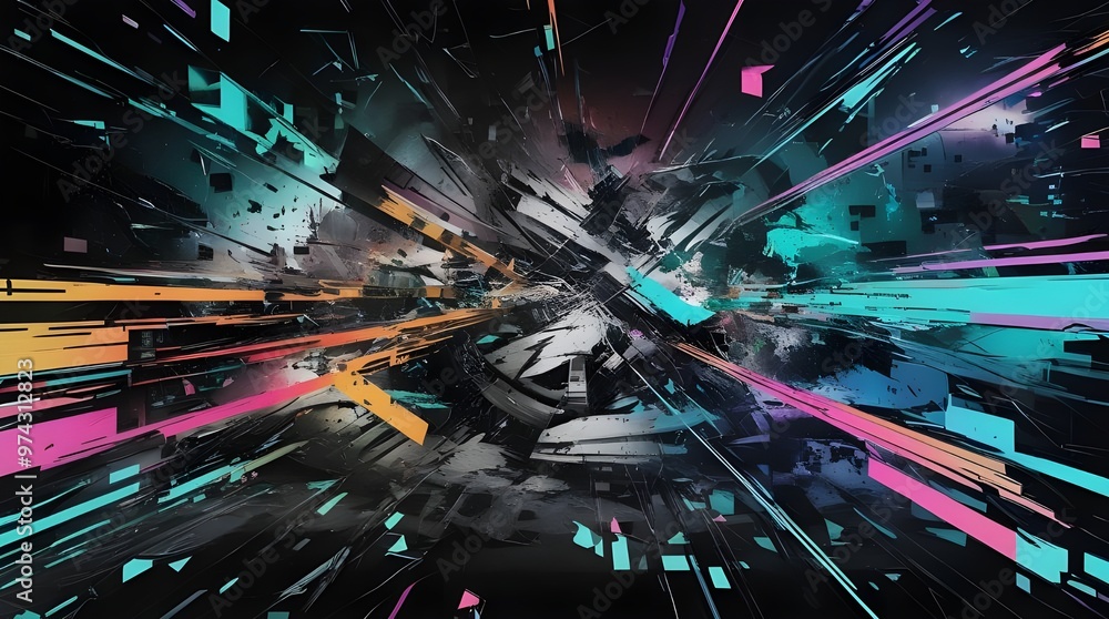 Chaotic Visuals of Malfunctioning Signal with Screen Tearing and Pixel ...