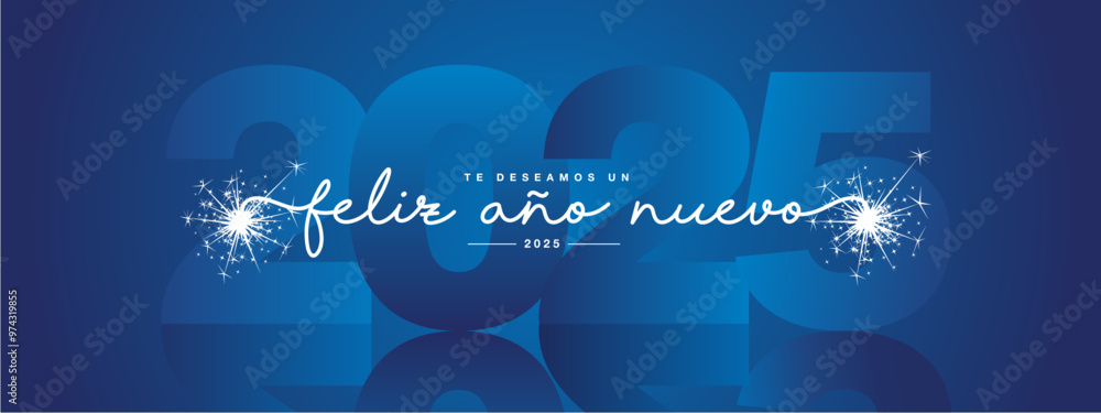 We wish you Happy New Year 2025 on Spanish language, modern design ...