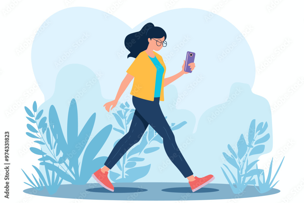 Woman using a cellphone to count steps. Fitness tracker app for ...