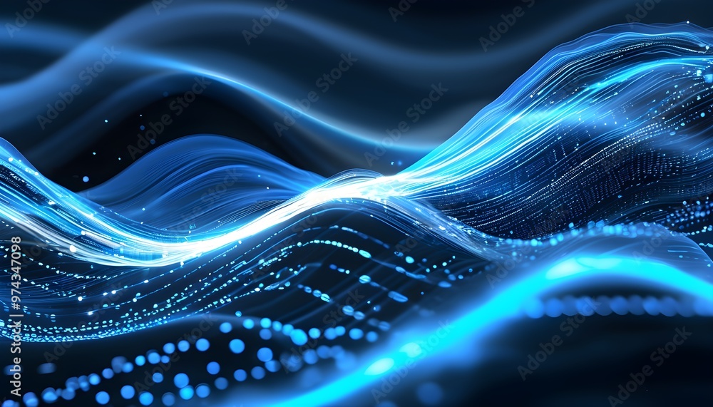 Illuminated abstract wave pattern in shades of blue, showcasing dynamic ...