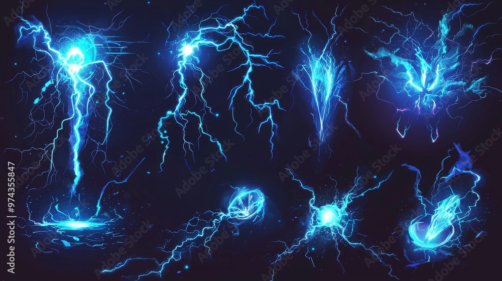 An animated frame of a lightning strike, an electric strike, a magic ...