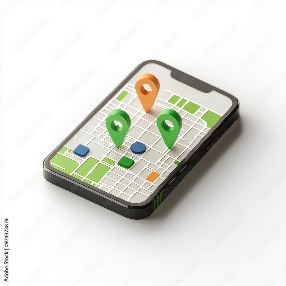 This is a 3D illustration of a local business, driving directions, a ...