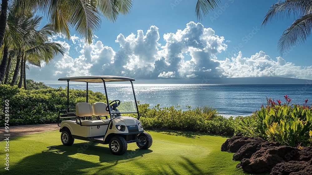 golf cart at Hawaiian beach resort, offering convenient transportation ...