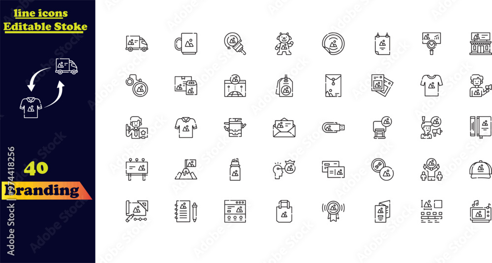 Branding icon set. Containing marketing, product, brand value, design ...