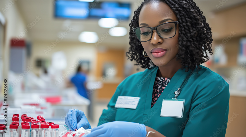 Professional candid photo shot of pediatric nurse in medical laboratory ...