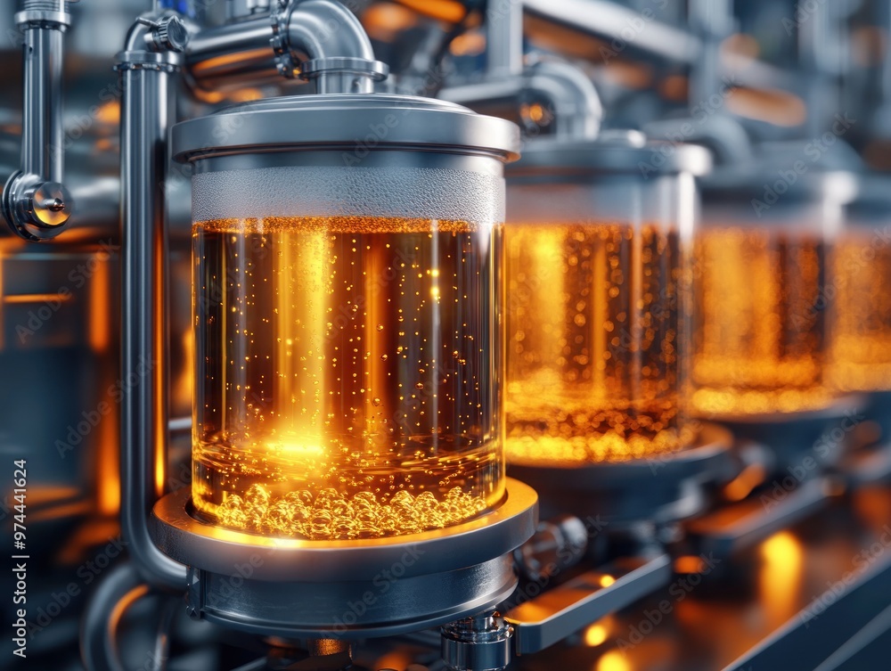 Abstract Visual of Craft Beer Brewing Process in Microbrewery, Glowing ...