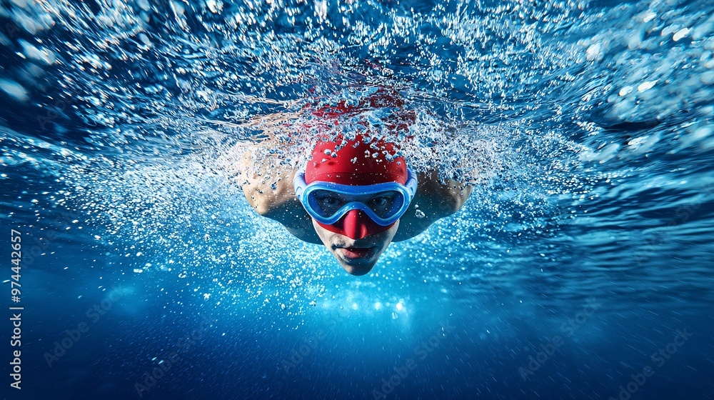 Swimmer diving into the Olympic pool water splashing high detail ultra ...