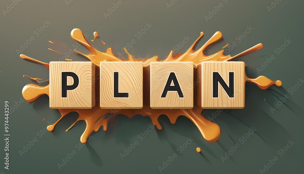 Creative representation of the word 'PLAN' with wooden blocks and an ...