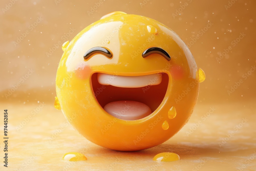 3d yellow laughing emoji with tears of joy hyperrealistic texture ...