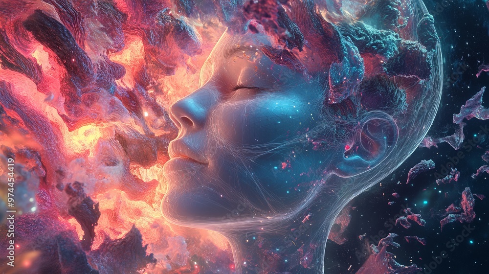 Visualize a digital art studio where artificial intelligence algorithms ...