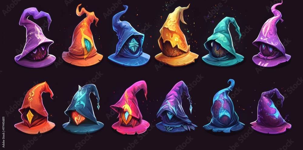 Costume witch hats, wizard hats or magician hats for Halloween holiday ...