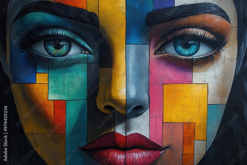 abstract faces with diverse features and expressions overlapping and ...
