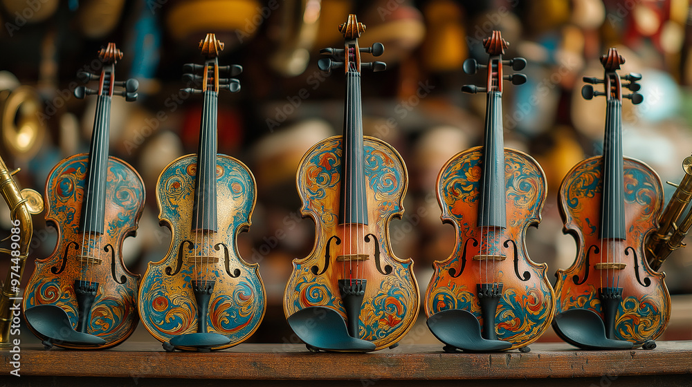 Mariachi Violin and Trumpet Pattern, with beautifully decorated violins ...