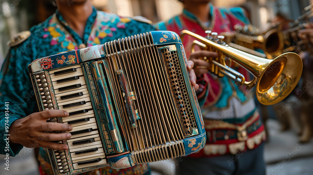 Accordion and Trumpet Duo, traditional accordion and trumpet side by ...