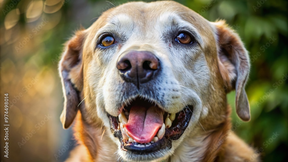 A senior dog's gumline exhibits a prominent epulis, a benign tumor ...