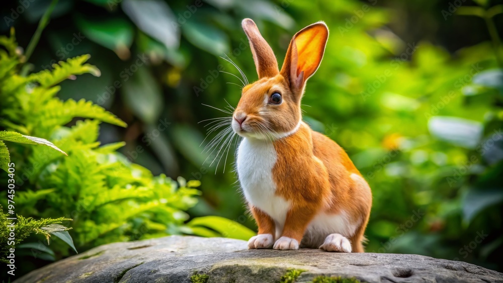 A sleek, muscular rabbit with a vibrant orange and white coat ...