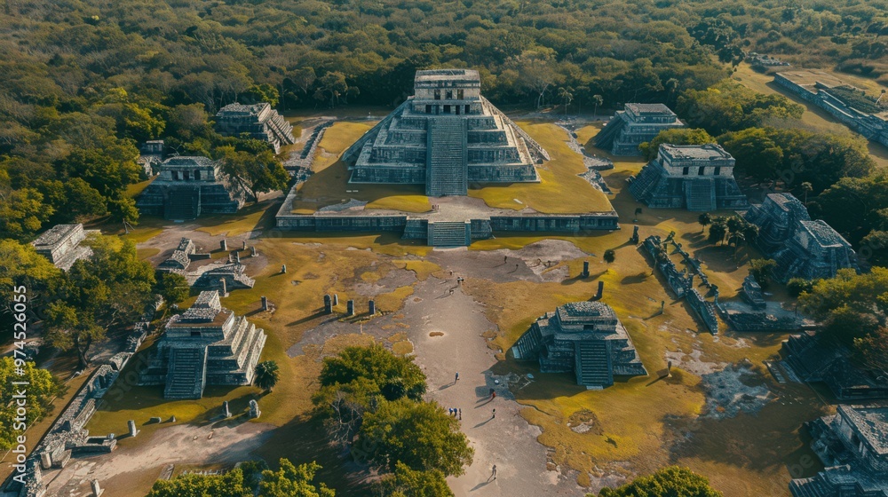 The expansive Central Plaza of Chichen Itza, showcasing the layout and ...