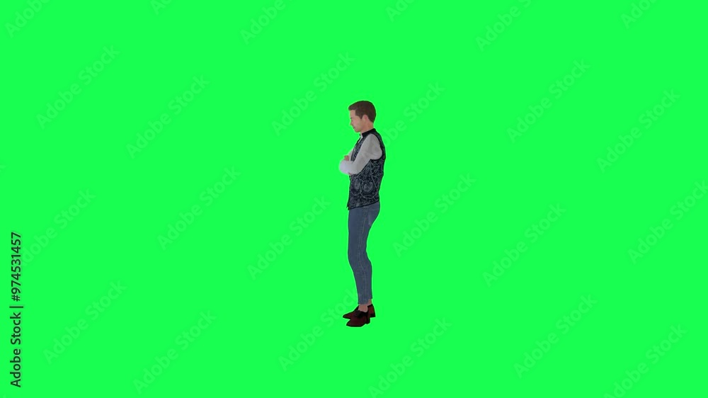 3d man in formal suit waiting angrily right angle green screen render ...